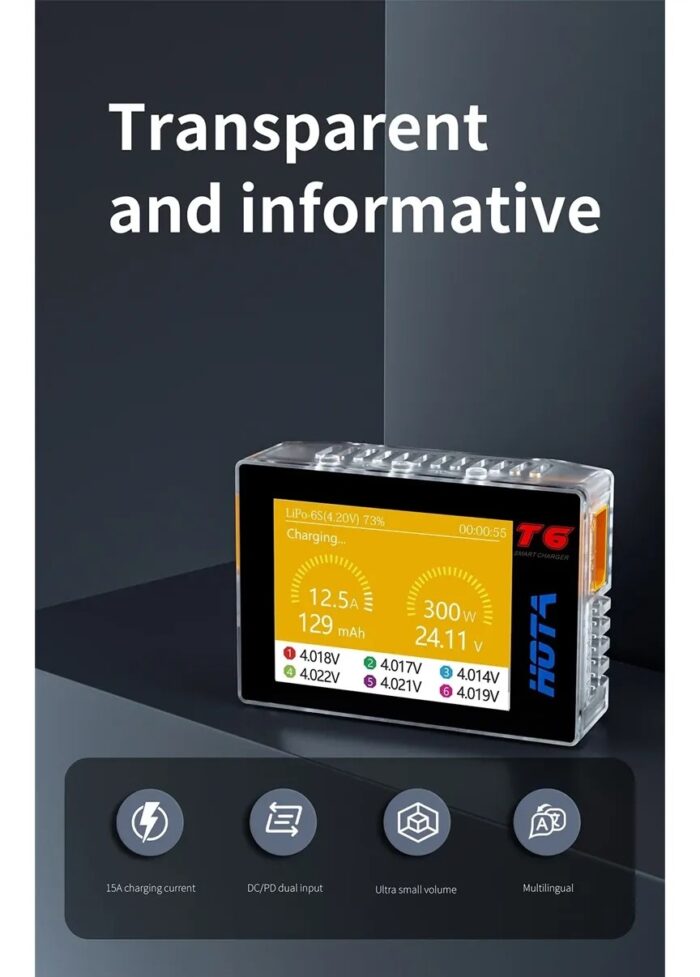 HOTA T6 300W PD 90W 15A 1-6S DC LiPo Battery Charger - XT60 - FpvGuru